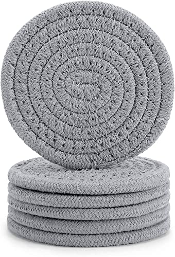 Avalon Cute Coaster Set of 6 Pcs, Super Absorbent Drink Coaster for Desk, Heat Resistant Coaster for Work Desk and Coffee Tabletop Protection Farmhouse Coaster for Home Decor (Light Grey, 4.3 Inches)