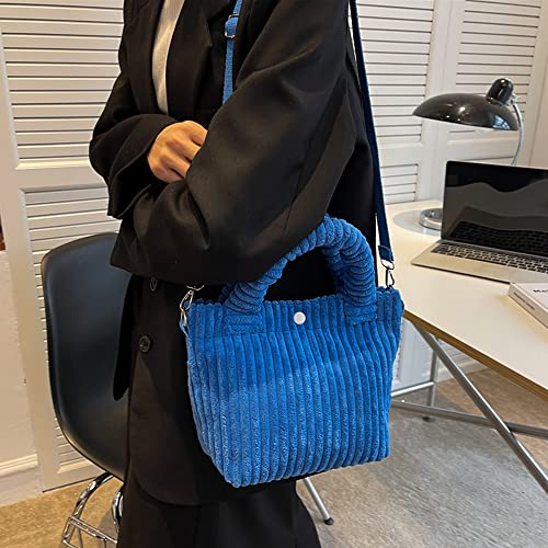 Nanwansu Small Corduroy Tote Bag for Women Cute Mini Tote Shoulder Bags Blue