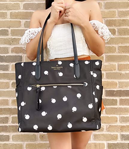 Kate Spade Chelsea Little Better Nylon Large Top Zip Tote Bag Black Apple Print