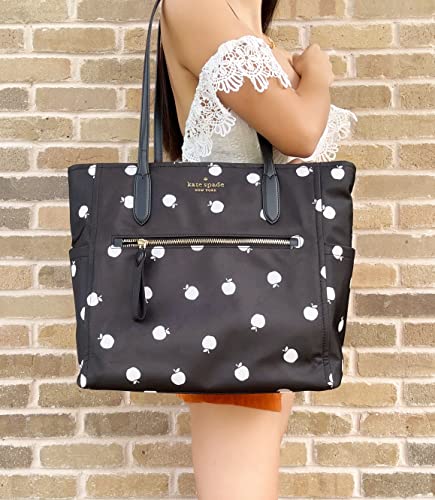 Kate Spade Chelsea Little Better Nylon Large Top Zip Tote Bag Black Apple Print