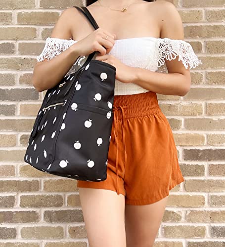 Kate Spade Chelsea Little Better Nylon Large Top Zip Tote Bag Black Apple Print