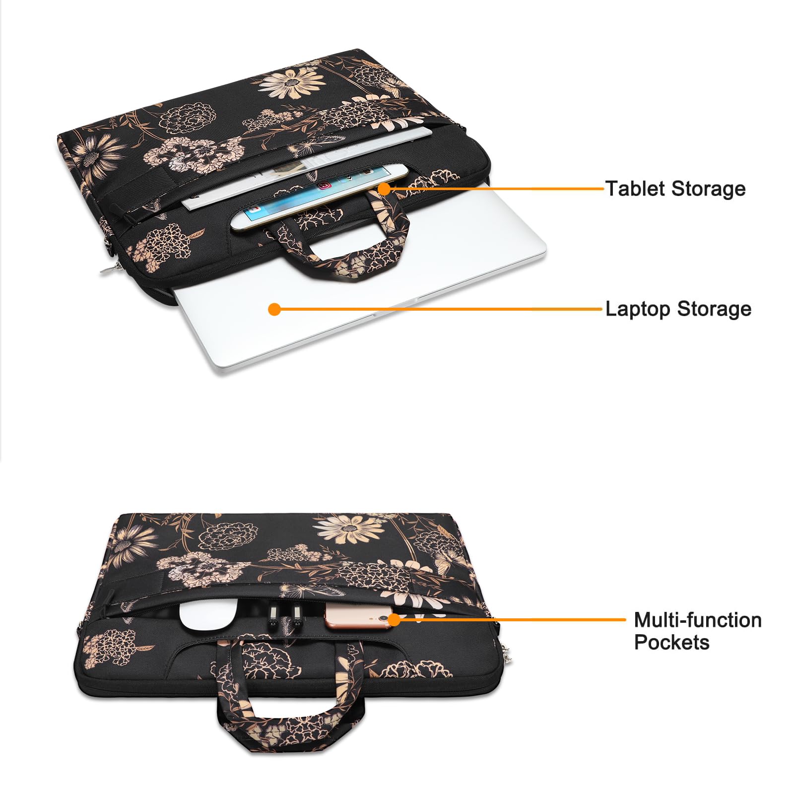 MOSISO Laptop Bag for Women, 15 inch Computer Bag Compatible with MacBook, HP, Dell, Lenovo, Asus, Notebook, 15.6 inch Laptop Shoulder Carrying Messenger Sleeve with Strap, Vintage Floral