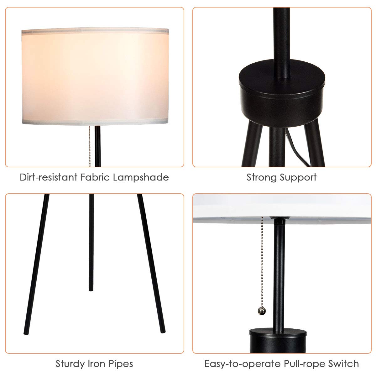 Tangkula 60.5" Metal Tripod Floor Lamp, Contemporary Minimalist Standing Floor Light with Iron Legs, Fabric Drum Shade, E26 Lamp Base, Mid Century Modern Reading Light for Living Room, Bedroom
