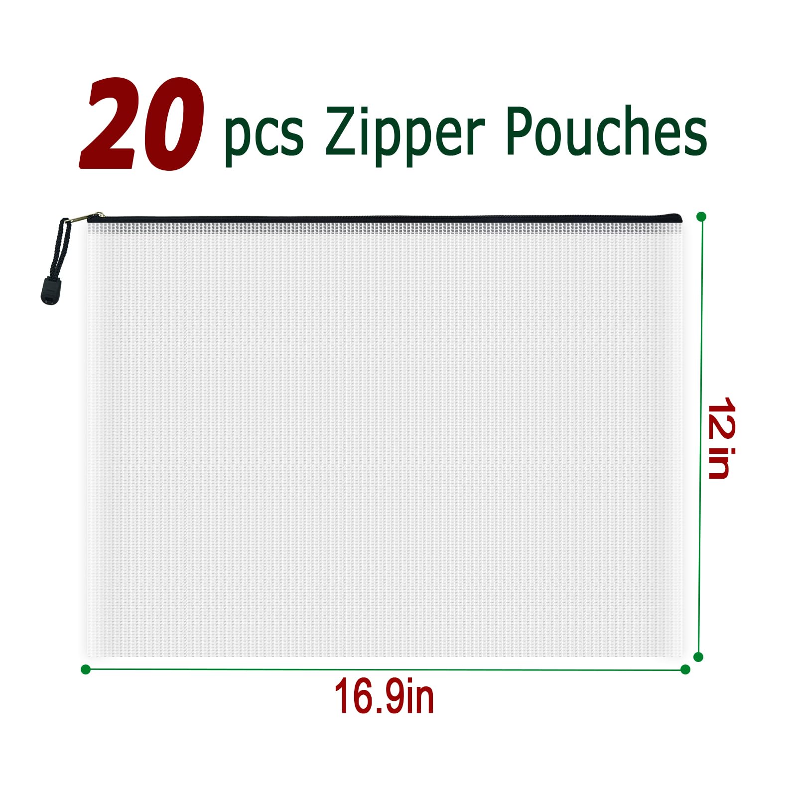 AUSTARK 20 Pcs Zipper File Bags, Plastic Mesh Pouch, Board Game Storage Bag, Waterproof Bags for Office School (A3 Size 16.9''x12'', White and Black)