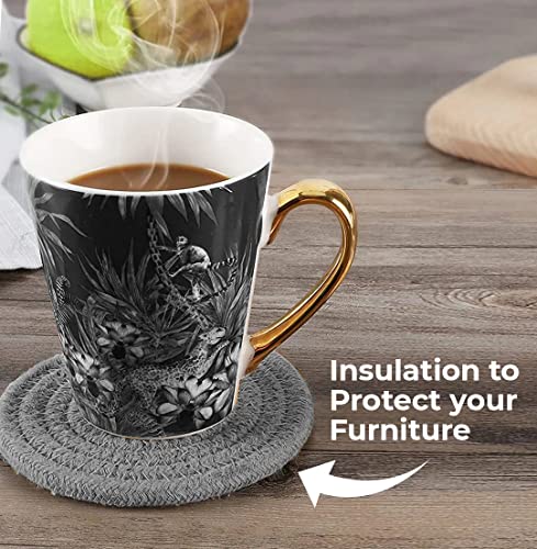 Avalon Cute Coaster Set of 6 Pcs, Super Absorbent Drink Coaster for Desk, Heat Resistant Coaster for Work Desk and Coffee Tabletop Protection Farmhouse Coaster for Home Decor (Light Grey, 4.3 Inches)