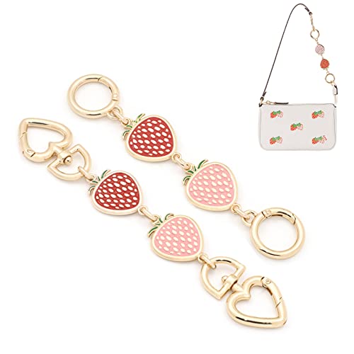 Bag Strap Extender Compatible with Coach Strawberry Collection Bags, Fashion Crossbody Purse Chain Strap Extender Extend Shoulder Strap Length, Stylish Strawberry Bag Charm (2 Red-Pink Strawberry)