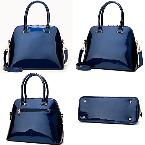 ZiMing Glossy Patent Leather Handbags Classic Dome Satchel Bag Women Stylish Crossbody Bags Top Handle Purses Shoulder Bag-Black