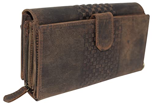 Swiss Marshall Womens Leather Wallets RFID Blocking Large Capacity Credit Cards Holder Phone Clutch (Vintage Brown)