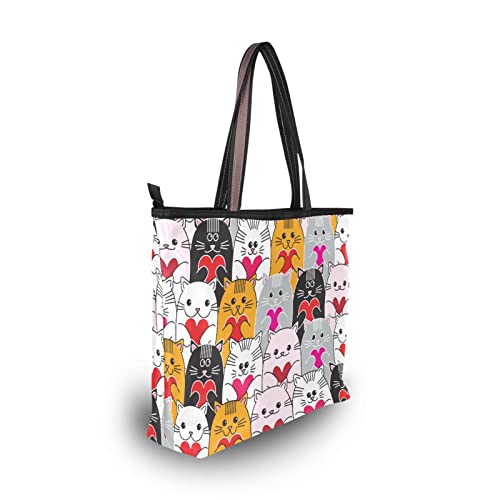 KFBE Women Tote Bags Cute Cat Top Handle Satchel Handbags Shoulder Bag for Shopping L H080509