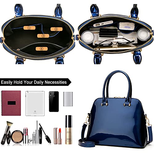 ZiMing Glossy Patent Leather Handbags Classic Dome Satchel Bag Women Stylish Crossbody Bags Top Handle Purses Shoulder Bag-Black