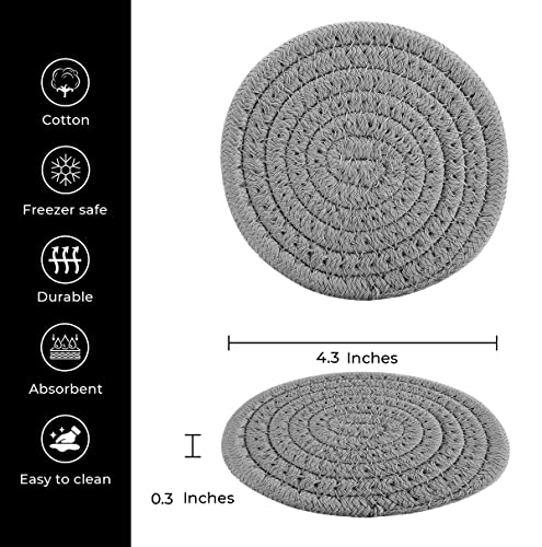 Avalon Cute Coaster Set of 6 Pcs, Super Absorbent Drink Coaster for Desk, Heat Resistant Coaster for Work Desk and Coffee Tabletop Protection Farmhouse Coaster for Home Decor (Light Grey, 4.3 Inches)
