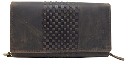 Swiss Marshall Womens Leather Wallets RFID Blocking Large Capacity Credit Cards Holder Phone Clutch (Vintage Brown)