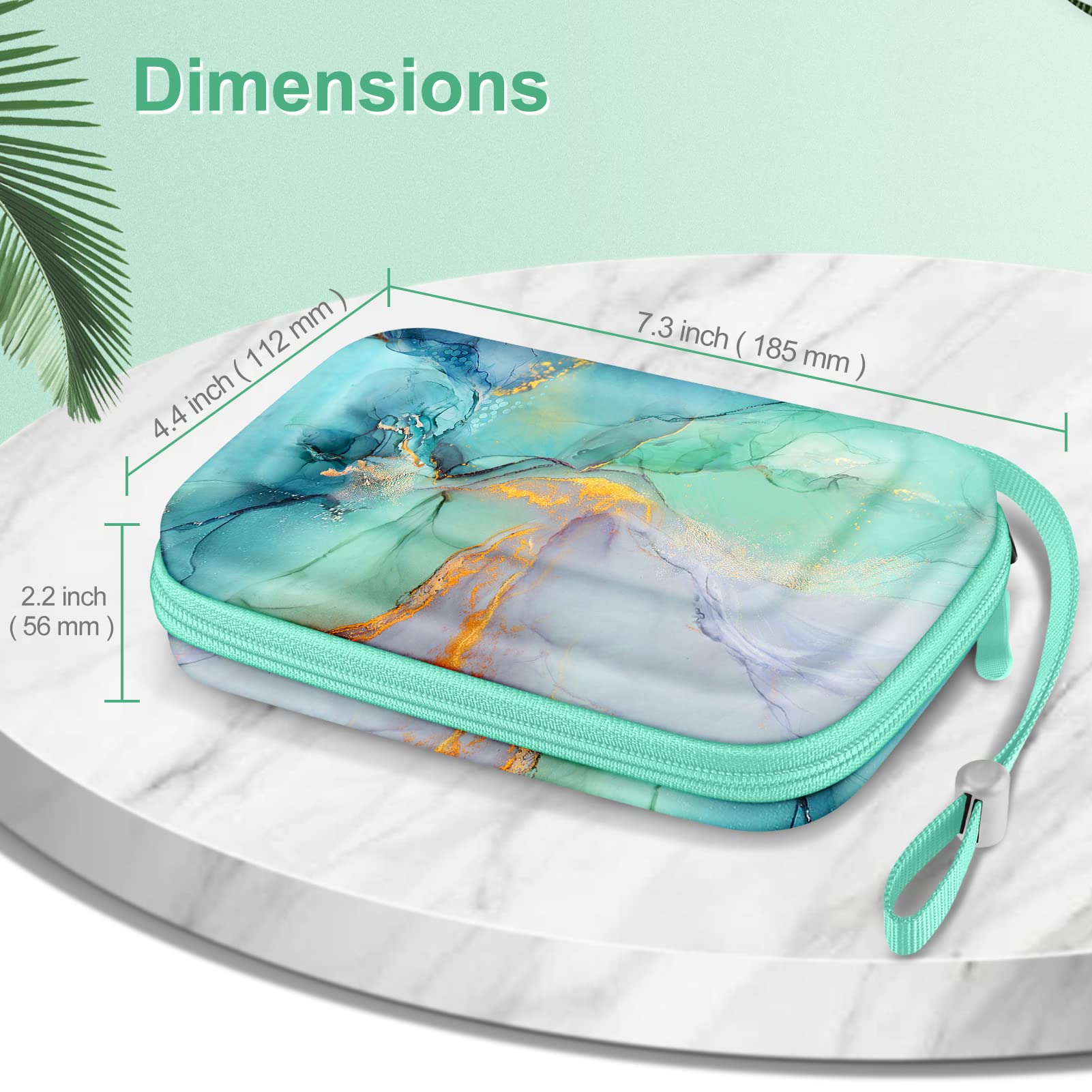 FINTIE Hard Shell Protective Case for Nintendo 2DS XL/New 3DS XL LL, Emerald Marble with Zipper Pocket and Top Handle