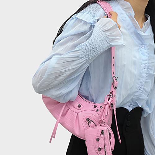Women Punk Style Rivet Satchels Handbags Crocodile Pattern Shoulder Bags With Mirror And Card Hobo Bags