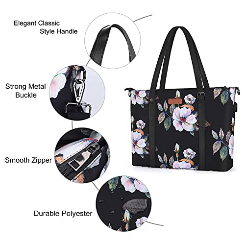 MOSISO USB Port Laptop Tote Bag (15-16 inch) with Adjustable Top Handle, Laptop Bag for Women, Hibiscus Polyester Work Travel