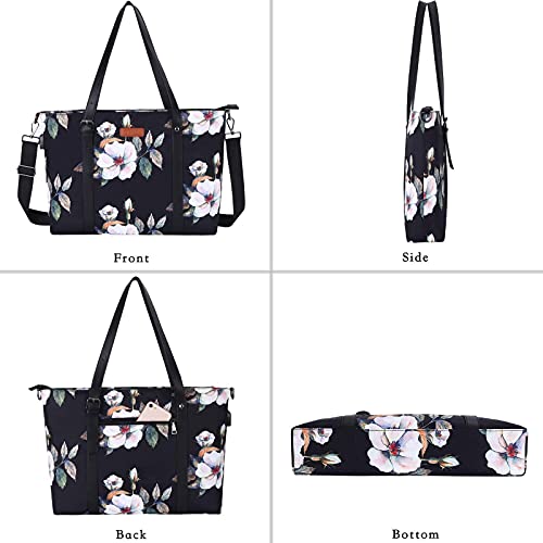 MOSISO USB Port Laptop Tote Bag (15-16 inch) with Adjustable Top Handle, Laptop Bag for Women, Hibiscus Polyester Work Travel