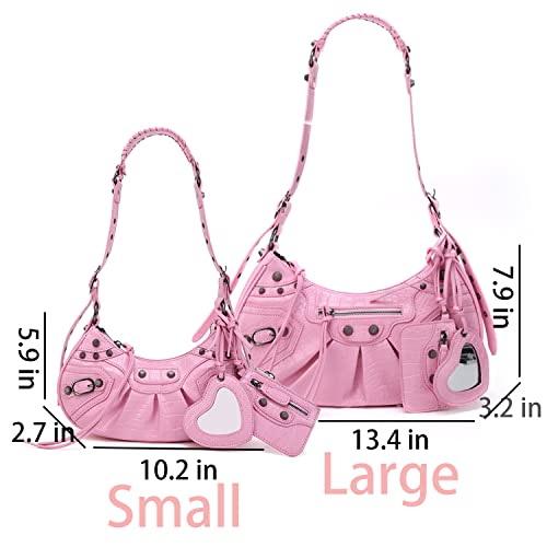 Women Punk Style Rivet Satchels Handbags Crocodile Pattern Shoulder Bags With Mirror And Card Hobo Bags