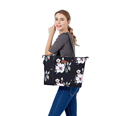 MOSISO USB Port Laptop Tote Bag (15-16 inch) with Adjustable Top Handle, Laptop Bag for Women, Hibiscus Polyester Work Travel