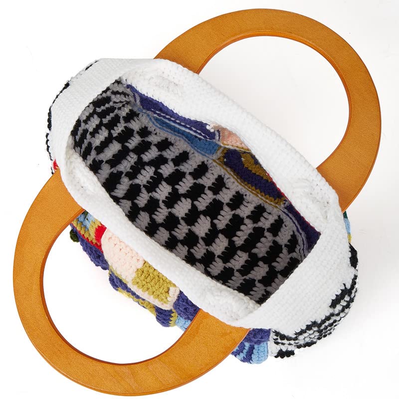 Braided Crochet Totes Women Casual Ethnic Style Top Handle Bag Woven Summer Beach Floral Bucket Handbag Beige