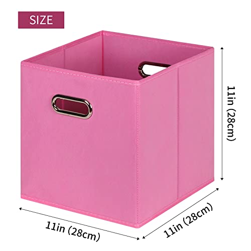 NieEnjoy Fabric Cubes Storage Containers ,Foldable Storage Bins Cubes Organizer Baskets with Dual Handles for Shelf Closet Set of 6,(Pink)
