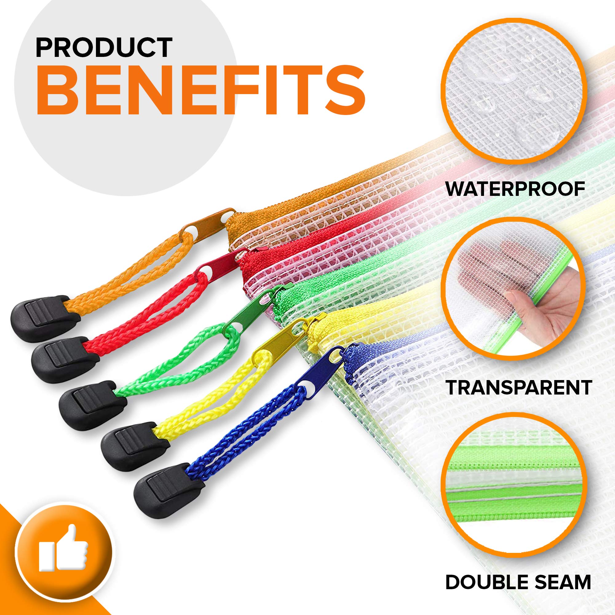 5 Pack Mesh Zipper Pouch Bags A4-13.5x9.5 in Plastic Zipper Pouches for Organizing - Document Bags With Zippers - Letter Size Zippered Pouches - Document Pouch With Zippers