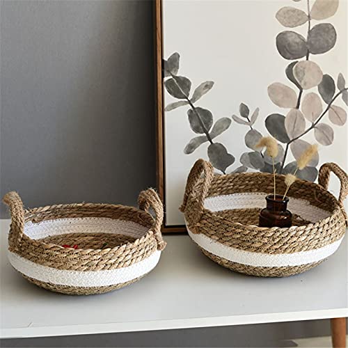 Ochine Seagrass Storage Baskets Round Wicker Baskets Hand-Woven Storage Baskets with Handles Seagrass Wicker Basket Handwoven Storage Baskets Hand-Woven Storage Organizer Baskets Bins for Organizing