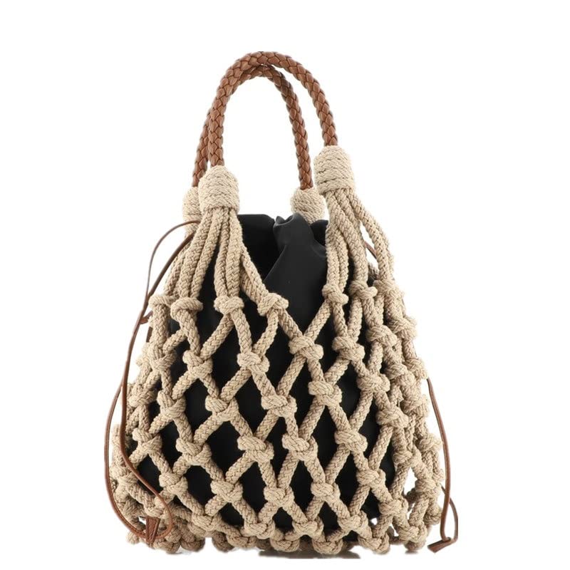 TKFDC Braided Crochet net Bag Women Shoulder Bag Casual Summer Woven Beach Bucket Tote Handbag (Color : D, Size : 1)