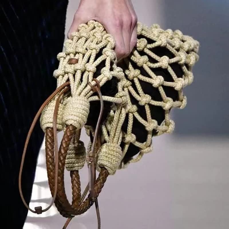 TKFDC Braided Crochet net Bag Women Shoulder Bag Casual Summer Woven Beach Bucket Tote Handbag (Color : D, Size : 1)