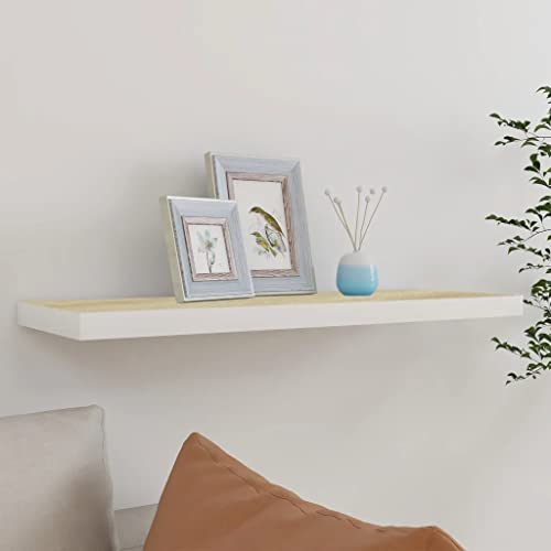 SKM Floating Wall Shelf Oak and White 31.5"x9.3"x1.5" MDF