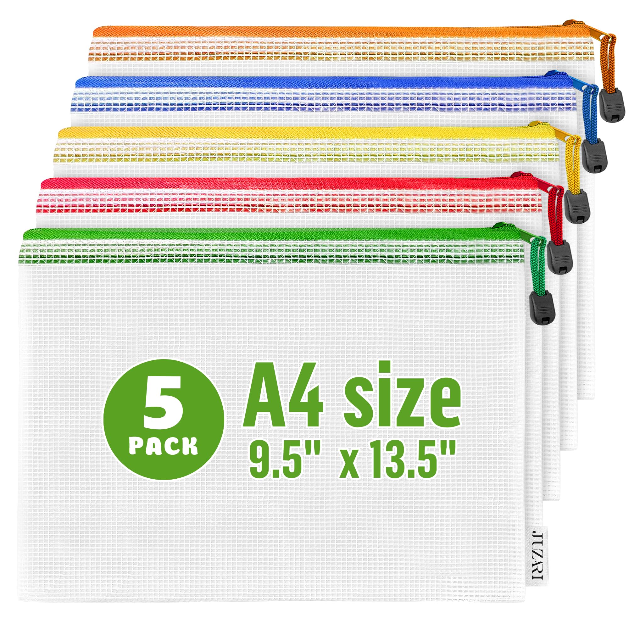 5 Pack Mesh Zipper Pouch Bags A4-13.5x9.5 in Plastic Zipper Pouches for Organizing - Document Bags With Zippers - Letter Size Zippered Pouches - Document Pouch With Zippers