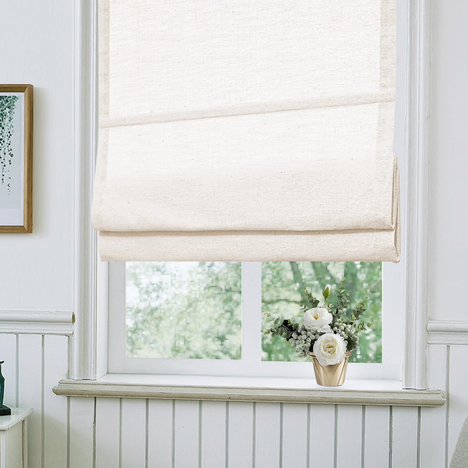 Cordless Blackout Roman Shades Window Blinds, Linen Cream Window Roman Blinds, Custom Washable Roman Shade for Window, Door Window, Bathroom Window