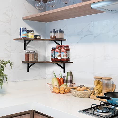 LIANTRAL Corner Floating Shelves, Set of 4 Wall Shelves, Wood Display Storage Shelves for Wall Decor, Bathroom, Kitchen, Bedroom, Living Room, Office