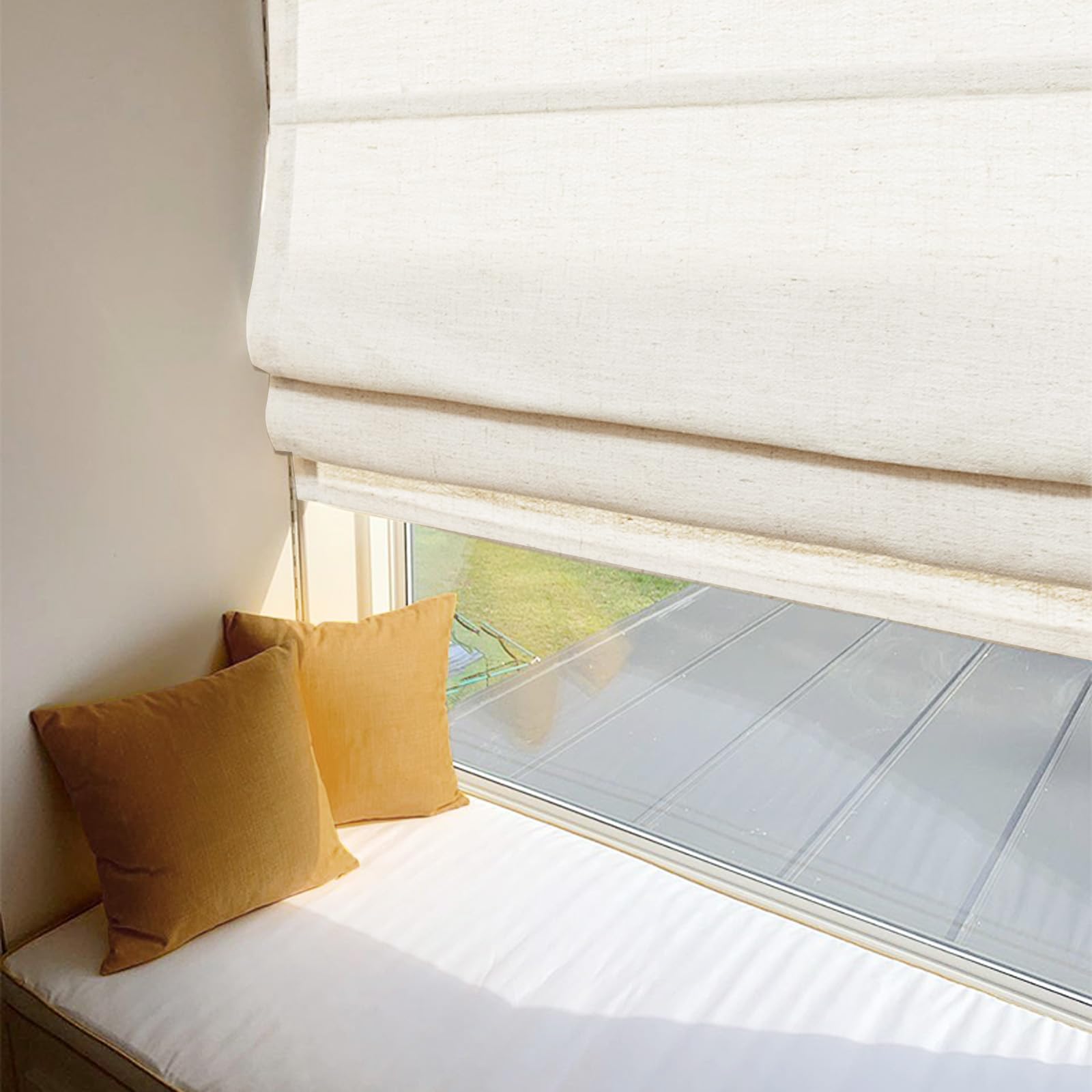 Cordless Blackout Roman Shades Window Blinds, Linen Cream Window Roman Blinds, Custom Washable Roman Shade for Window, Door Window, Bathroom Window