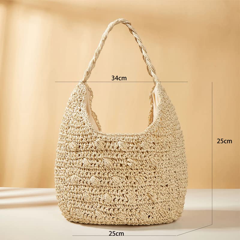 Women Shoulder Paper Woven Female Handbags Large Capacity Summer Beach Straw Bags Casual Tote Purses brown