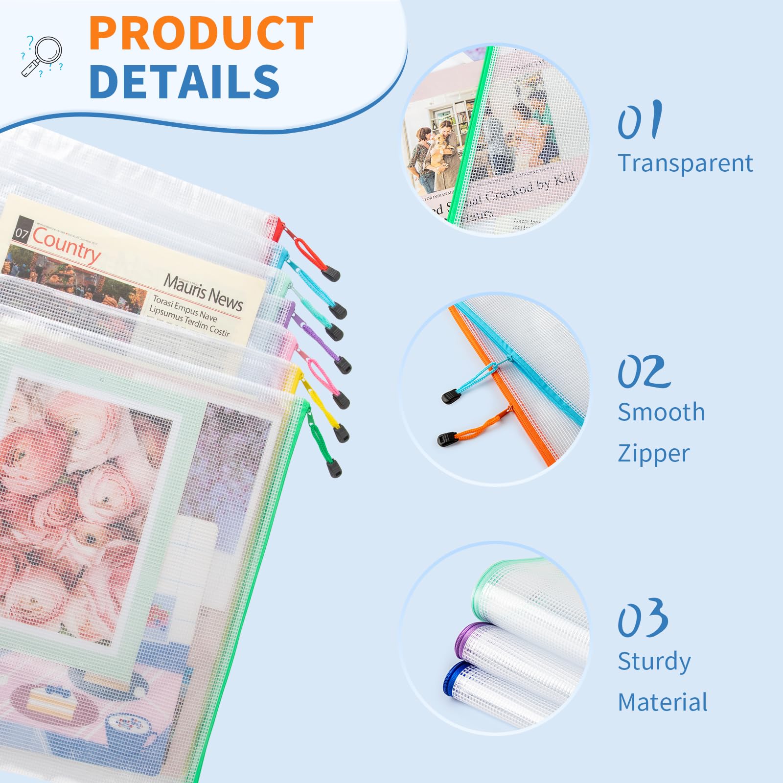 Umriox 16 Pack Large Zipper Bags 16.9x12.4 in, A3 Mesh Zipper Document Pouch for Organizing, Storage Bags with Zipper for Board Game, Puzzles, Sewing Project, Travel Supplies