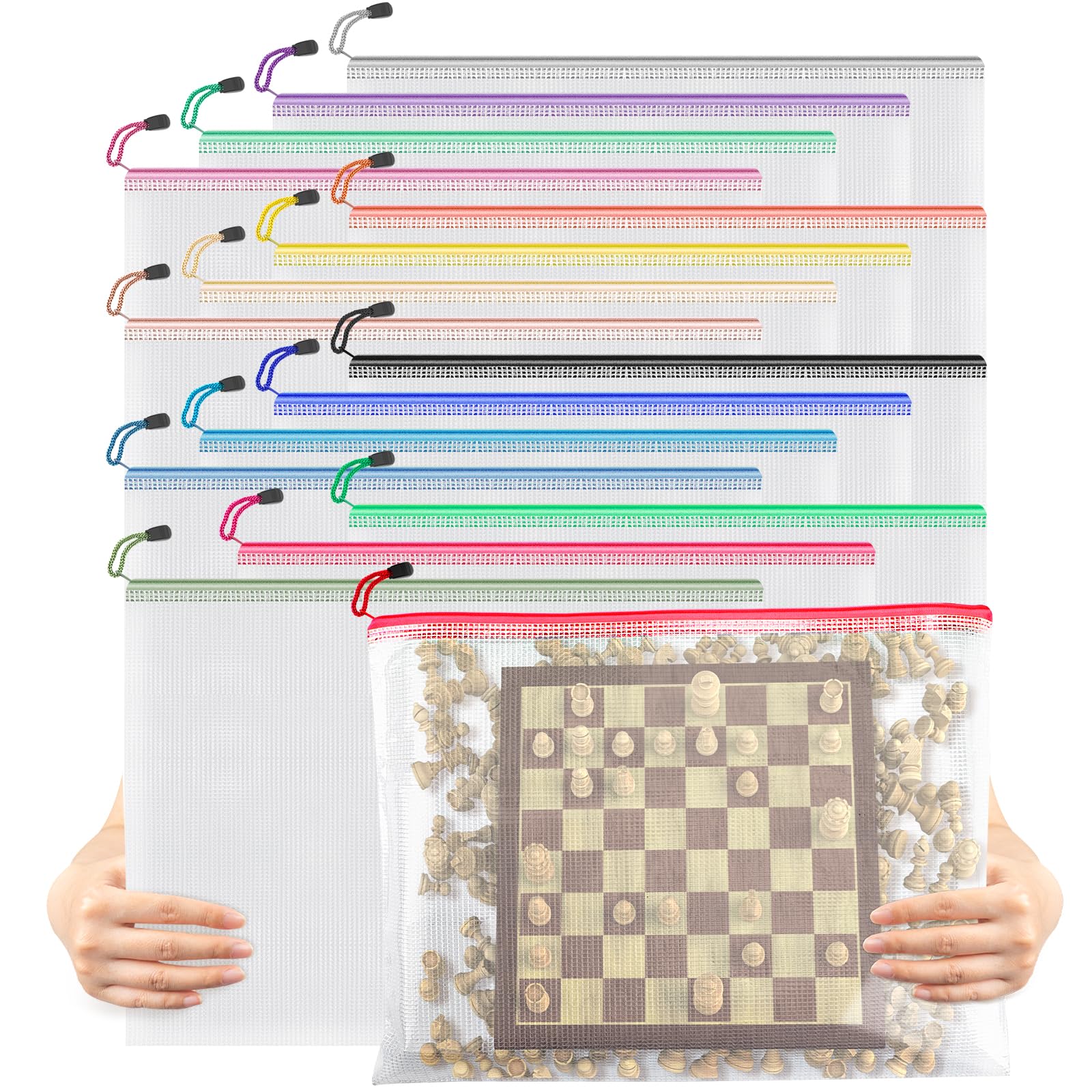 Umriox 16 Pack Large Zipper Bags 16.9x12.4 in, A3 Mesh Zipper Document Pouch for Organizing, Storage Bags with Zipper for Board Game, Puzzles, Sewing Project, Travel Supplies