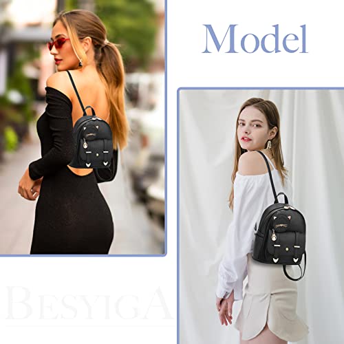 BESYIGA Girls Fashion Backpack 3PCS Mini Backpack Purse for Women Kids Backpack Purse PU Leather Travel Satchel Backpack Shoulder Bag Purple