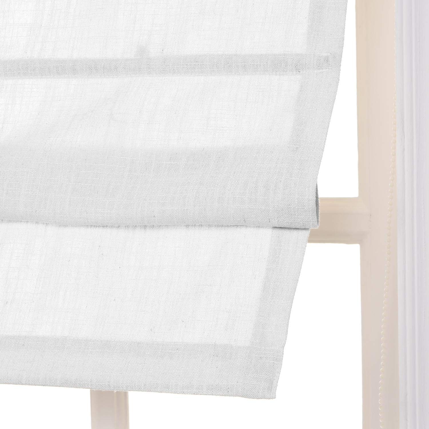 Cololeaf Roman Shade - Faux Linen, Light Filtering & Blackout, Washable Fabric, Install Hardware Included, Snow White, 1 Piece
