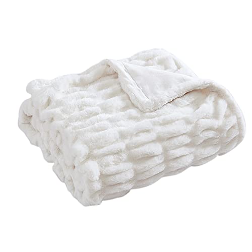 Casual Chic Lapin Ultra Fine Faux Fur Throw Blanket - Luxurious, Chic, Soft and Cozy 400 GSM Microfiber Blanket for Couch and Bed - 50” x 60” (Ivory)