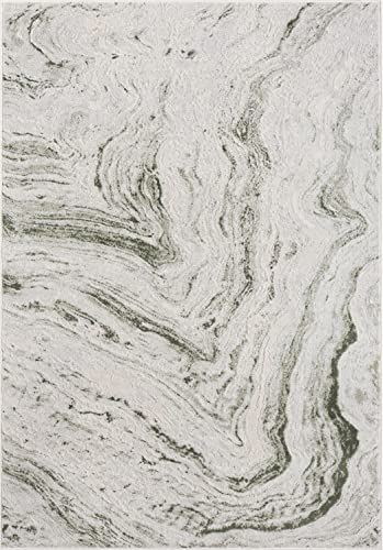 Abani Atlas 8'x10' Green/Grey Area Rug, Abstract Marble - Durable Non-Shedding - Easy to Clean
