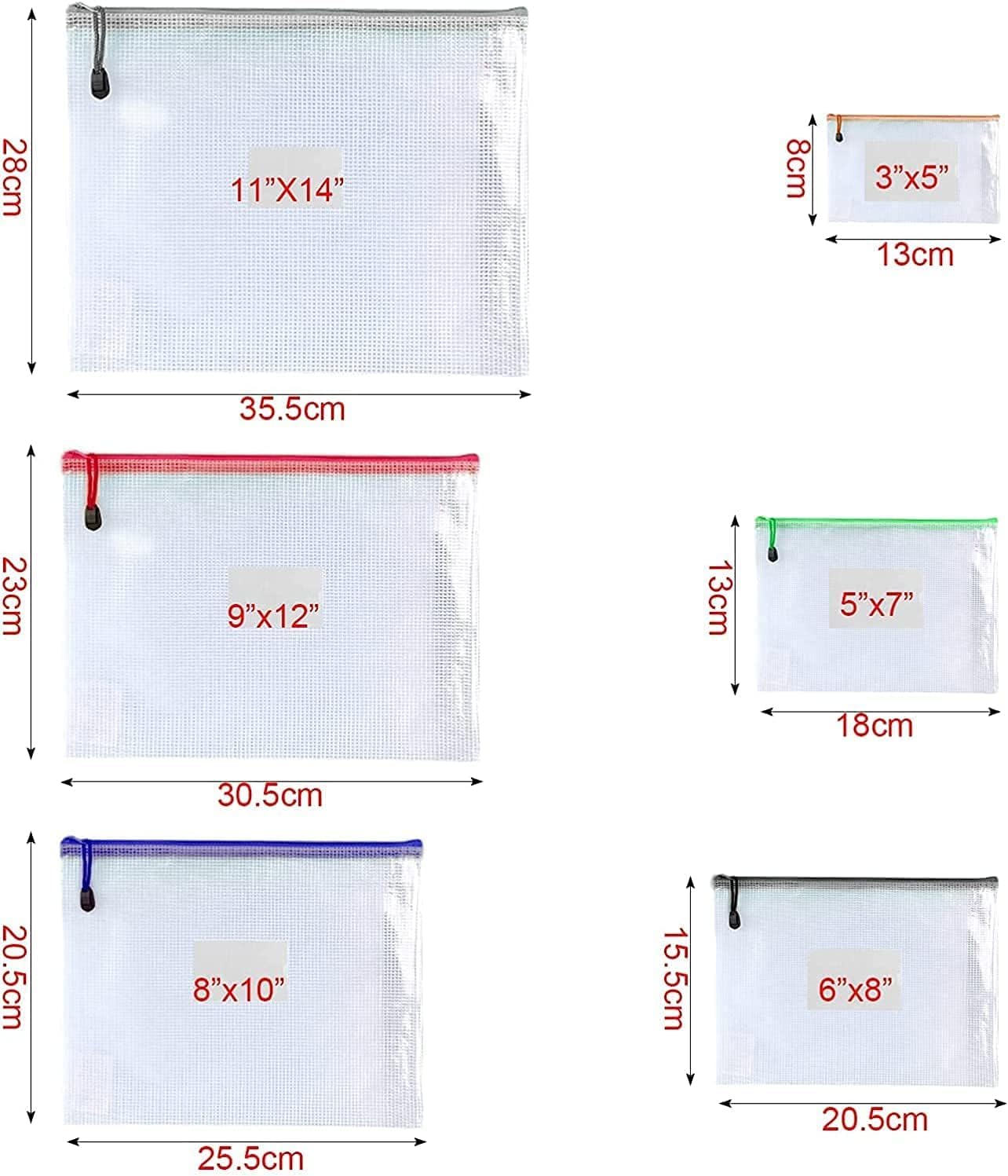 Oaimyy-18 Pcs,3"x 5",Plastic Mesh Zipper Pouch Document Folders Bag Zipper Zip File Folders for Office Supplies, Travel,Organizing Storage (3"x 5" inch, Multicolor)