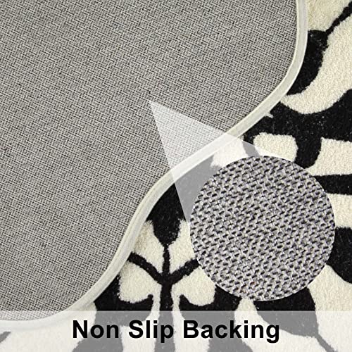 Uphome Snowflake Shaped Boho Rug 3ft Diameter Black Vintage Entryway Rug Cute Non Slip Machine Washable Bathroom Rugs Soft Velvet Floral Aesthetic Throw Rug for Living Room Bedroom Nursery