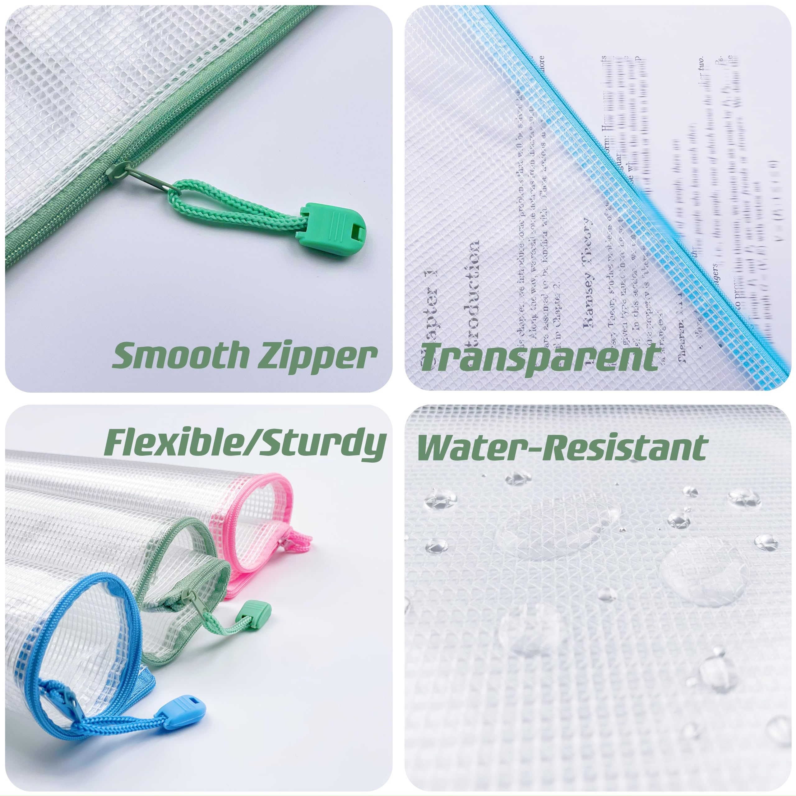 Oaimyy-18 Pcs,3"x 5",Plastic Mesh Zipper Pouch Document Folders Bag Zipper Zip File Folders for Office Supplies, Travel,Organizing Storage (3"x 5" inch, Multicolor)