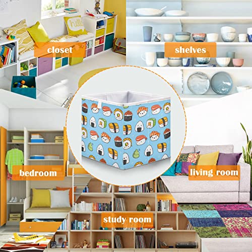 Kigai Foldable Storage Bins Cube,Kawaii Sushi Closet Storage Baskets for Shelves Storage Box Open Storage Bins or Nursery Shelf, Closet, Office 11x11x11in