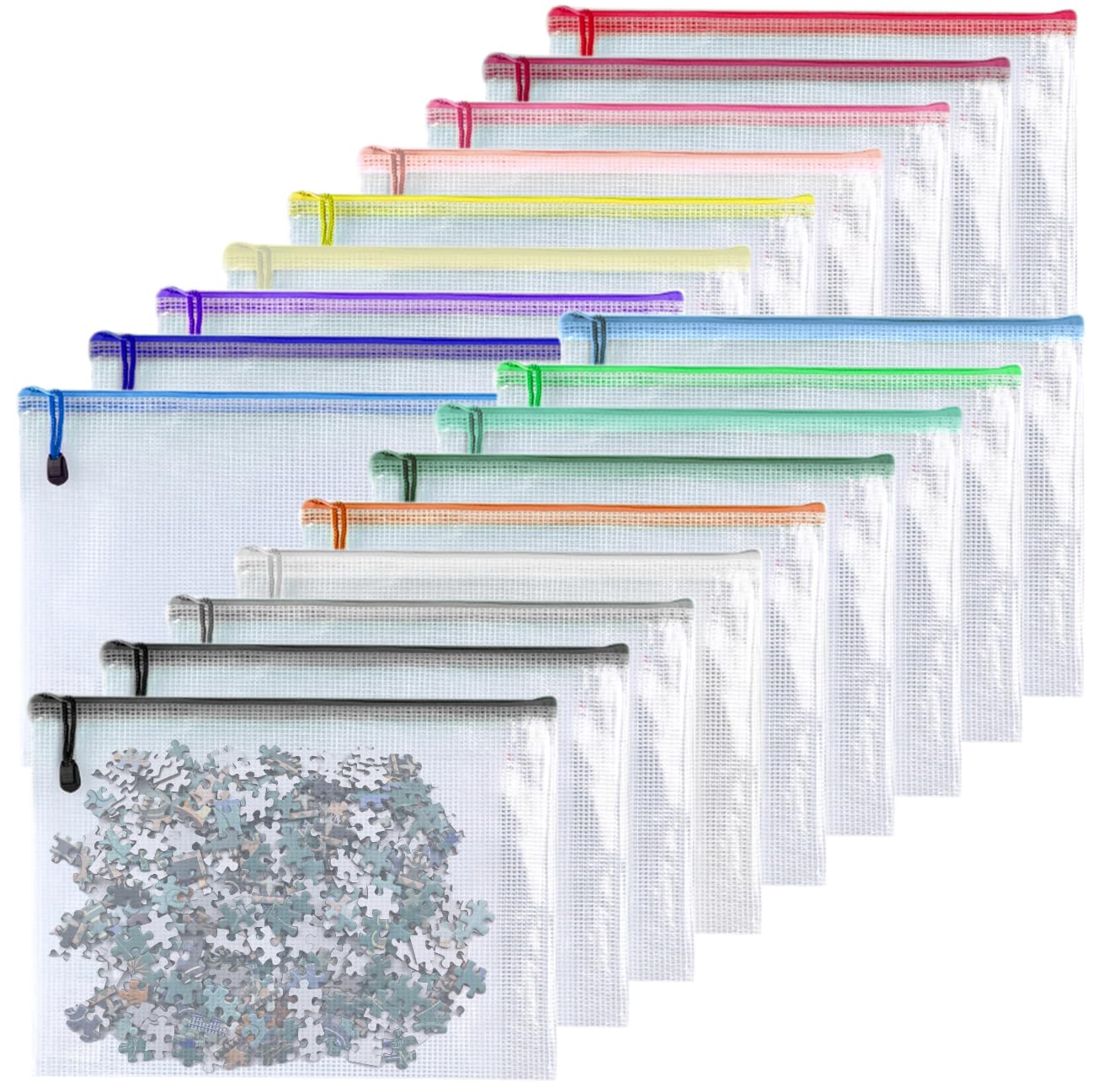 Oaimyy-18 Pcs,3"x 5",Plastic Mesh Zipper Pouch Document Folders Bag Zipper Zip File Folders for Office Supplies, Travel,Organizing Storage (3"x 5" inch, Multicolor)