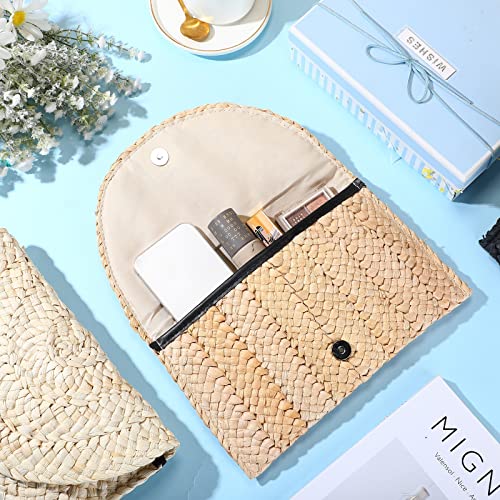 Chunful 3 Pcs Straw Clutch Purses for Women Girls Summer Beach Bags Envelope Woven Purse Vacation Beach Vacation Bride Wedding Evening Wallet Handbag, 3 Colors