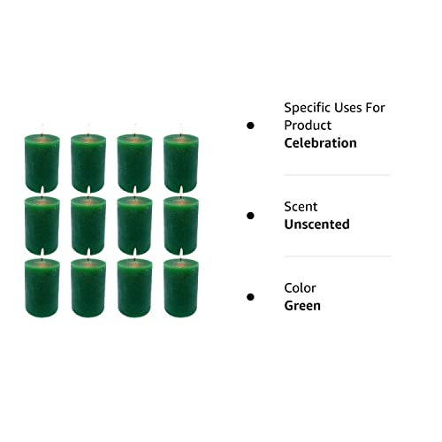 2x3 Inch Green Pillar Candles, 12 Packs Unscented Smokeless Pillar Candles for Home, Wedding, Party and Dinner Table, 24 Hour Burn