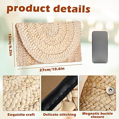 Chunful 3 Pcs Straw Clutch Purses for Women Girls Summer Beach Bags Envelope Woven Purse Vacation Beach Vacation Bride Wedding Evening Wallet Handbag, 3 Colors