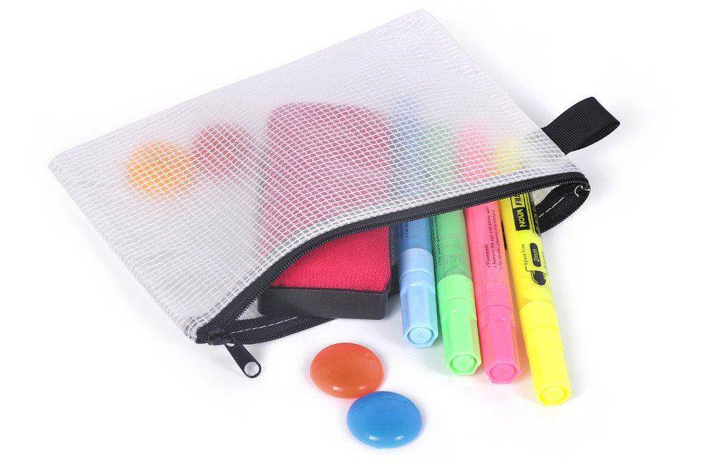 Nova Filer Reinforced Mesh Zipper Bag, Vinyl, 4 Assorted Sizes, Clear