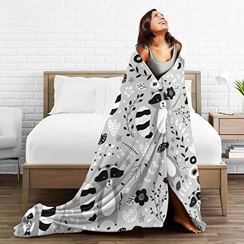 Cute Raccoon Throw Blanket Super Soft Warm Bed Blankets for Couch Bedroom Sofa Office Car, All Season Cozy Flannel Plush Blanket for Girls Boys Adults, 60"X50"